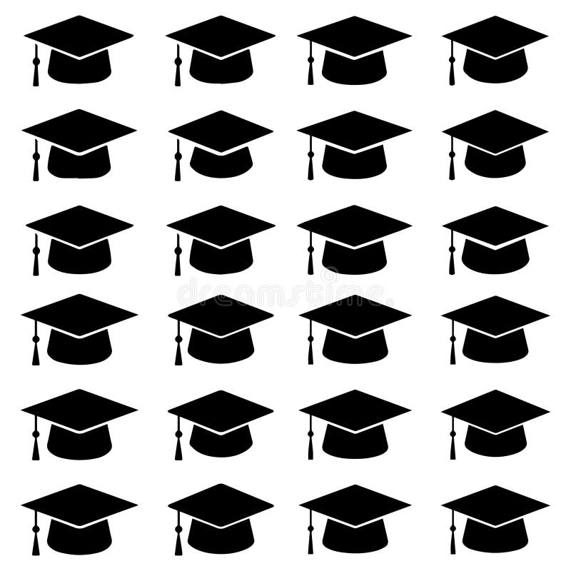 Silhouette Vector Graduation Caps in a Grid Pattern Stock Illustration ...