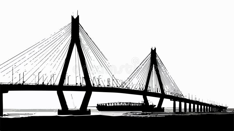A Silhouette Vector Illustration of a Big Cable-stayed Bridge with ...