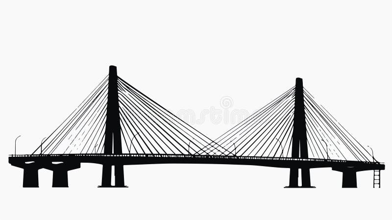 A Silhouette Vector Illustration of a Big Cable-stayed Bridge with ...