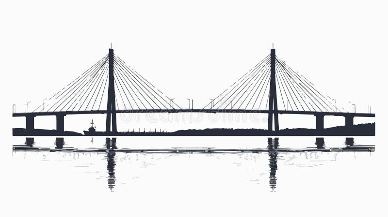 A Silhouette Vector Illustration of a Big Cable-stayed Bridge with ...