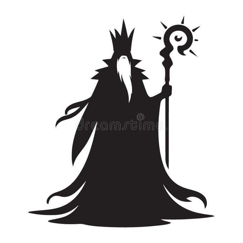 Evil Wizard Silhouette Vector Illustration King Magician with Crown ...