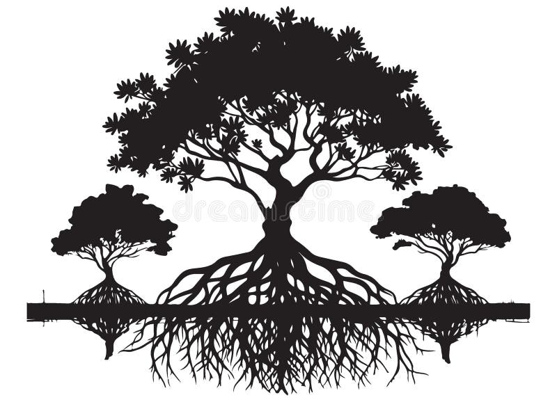Silhouette Vector Tree Root System Illustrating Strength and Connection ...