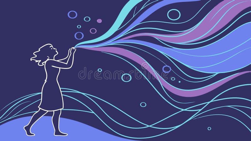 Woman Blowing Bubbles Wave Vector. Ocean Dream Fantasy, Vector Design ...