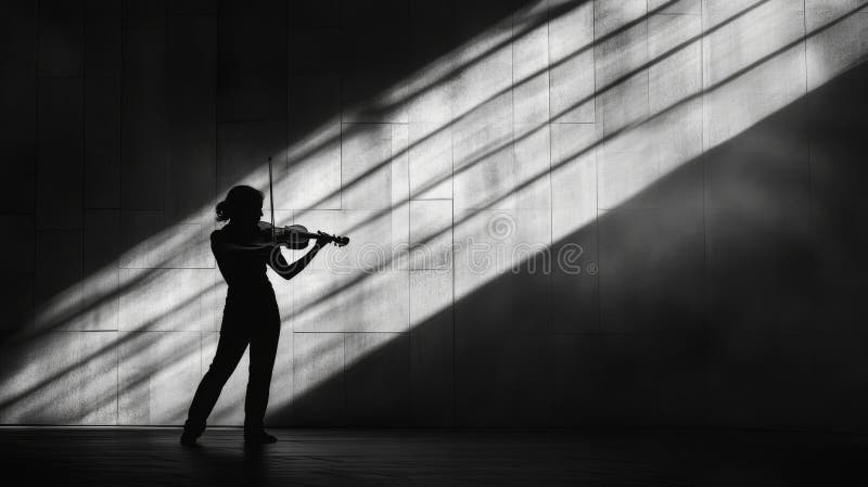 Silhouette of a Violinist Playing in Dramatic Light Stock Illustration ...