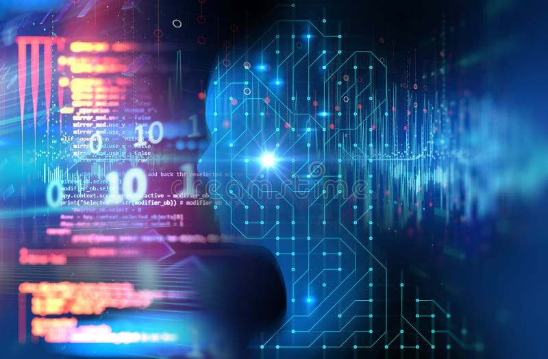 Silhouette of Virtual Human on Circuit Pattern Technology 3d Ill Stock ...