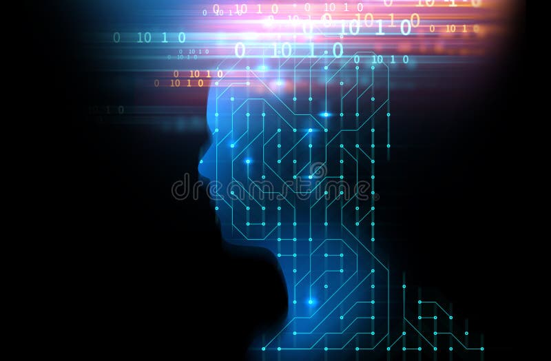 Silhouette of Virtual Human on Circuit Pattern Technology 3d Ill Stock ...