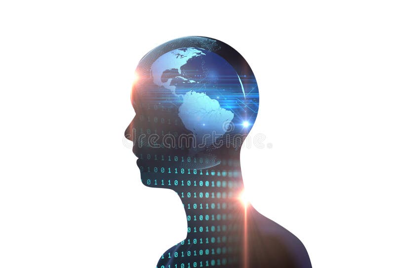 Silhouette of Virtual Human on Digital World Map 3dillustration Stock ...