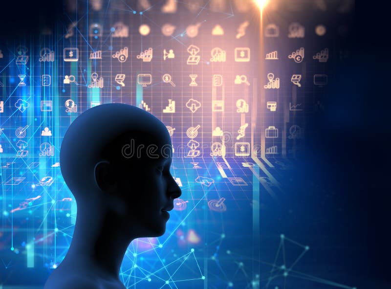 Silhouette of Virtual Human on Circuit Pattern Technology 3d Ill Stock ...