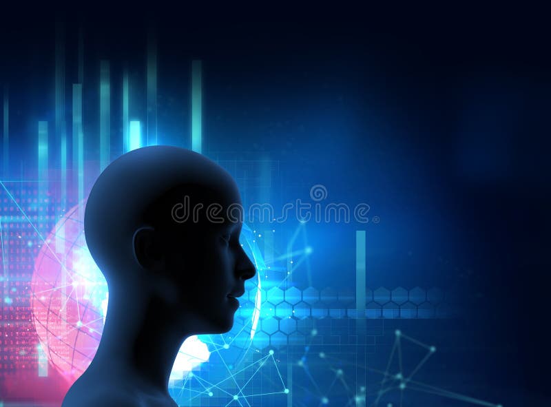 Silhouette of Virtual Human on Circuit Pattern Technology 3d Ill Stock ...