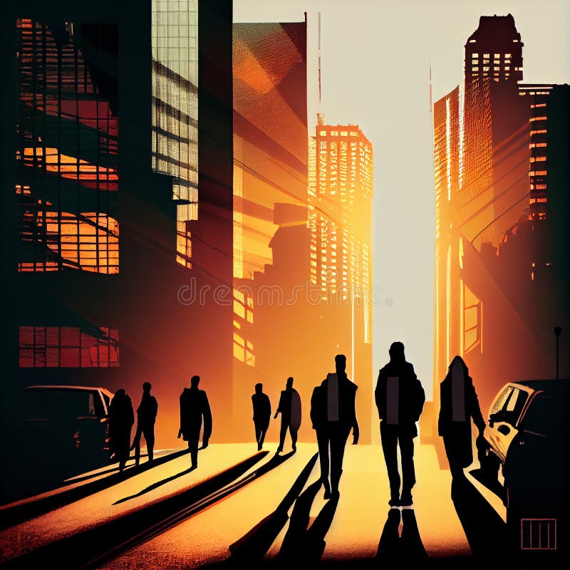 Silhouette Walk at Sunset: People Walking in the Shining Rays of the ...