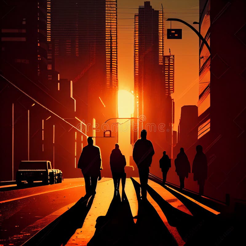 Silhouette Walk at Sunset: People Walking in the Shining Rays of the ...