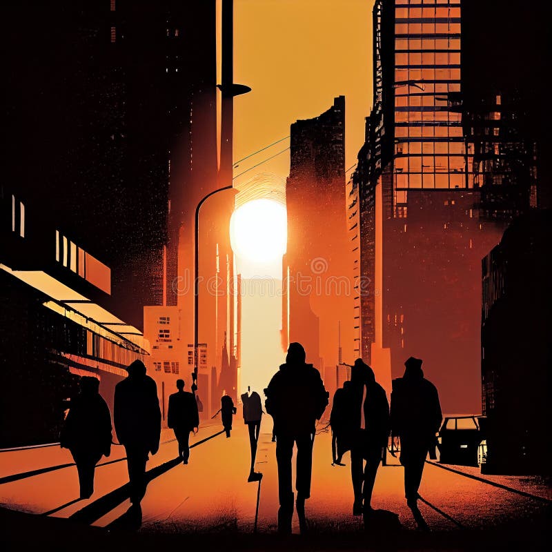Silhouette Walk at Sunset: People Walking in the Shining Rays of the ...