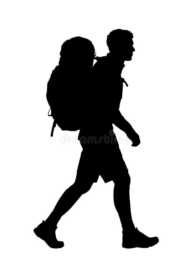 Silhouette of Walking Man with Backpack Stock Vector - Illustration of ...