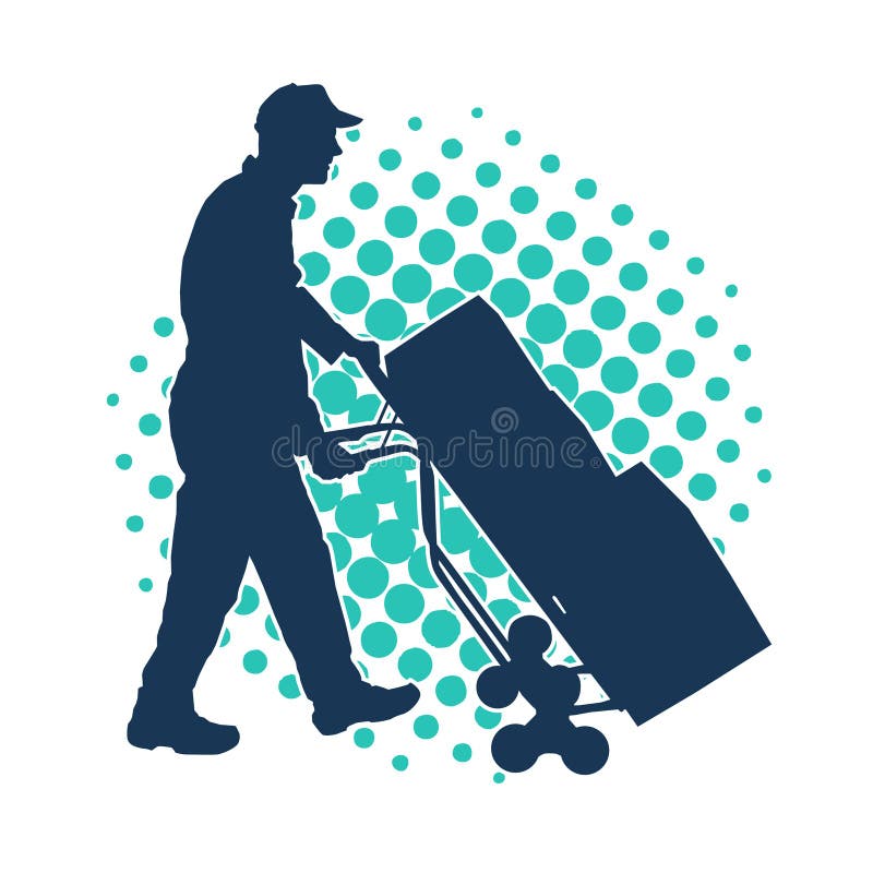 Silhouette of a Warehouse Worker Push a Lori Chart or Hand Truck Tool ...