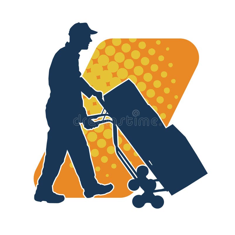 Silhouette of a Warehouse Worker Push a Lori Chart or Hand Truck Tool ...