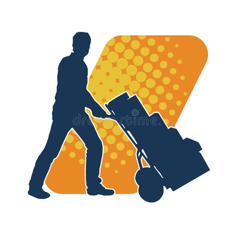 Silhouette of a Warehouse Worker Push a Lori Chart or Hand Truck Tool ...