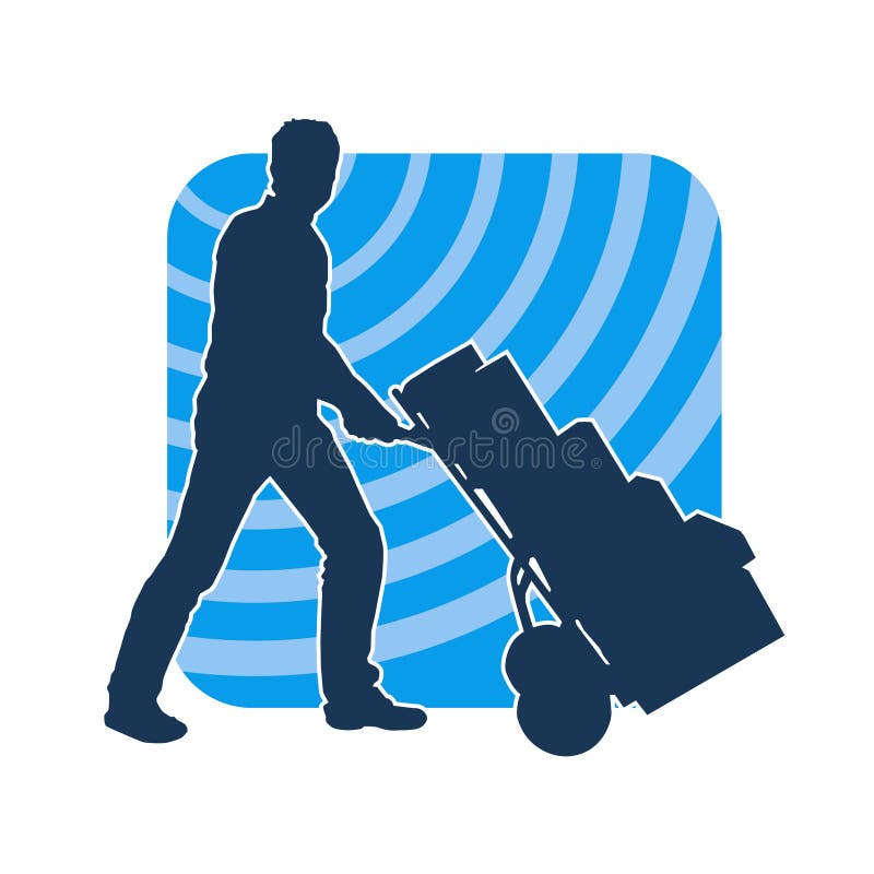 Silhouette of a Warehouse Worker Push a Lori Chart or Hand Truck Tool ...