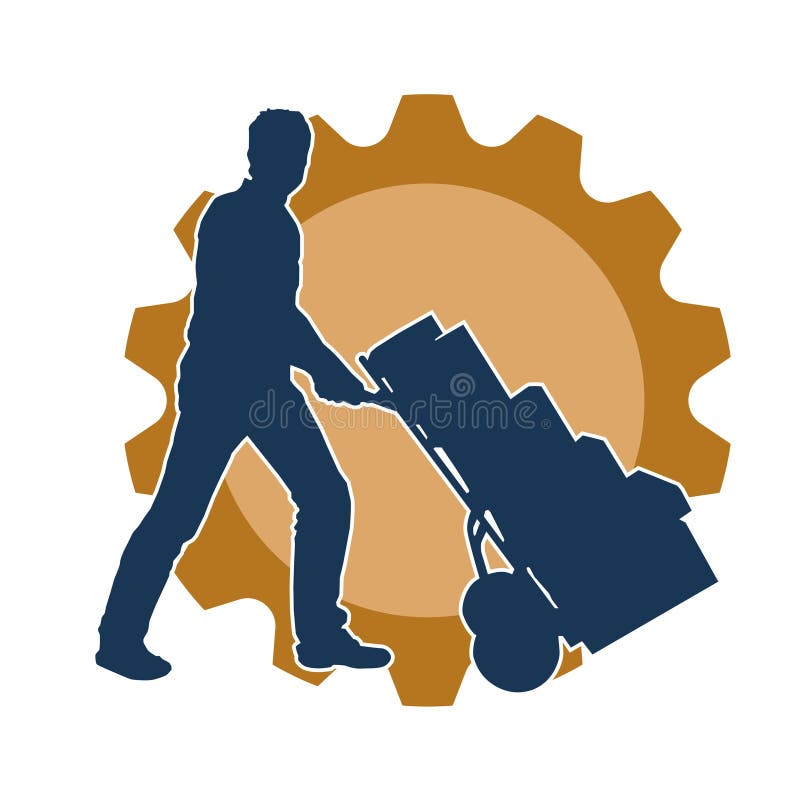 Silhouette of a Warehouse Worker Push a Lori Chart or Hand Truck Tool ...