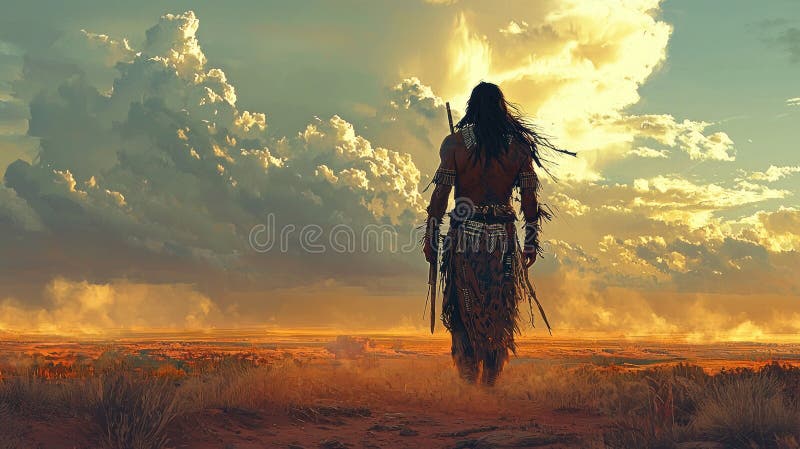Silhouette of a Warrior Walking into the Sunset with a Dramatic Sky ...