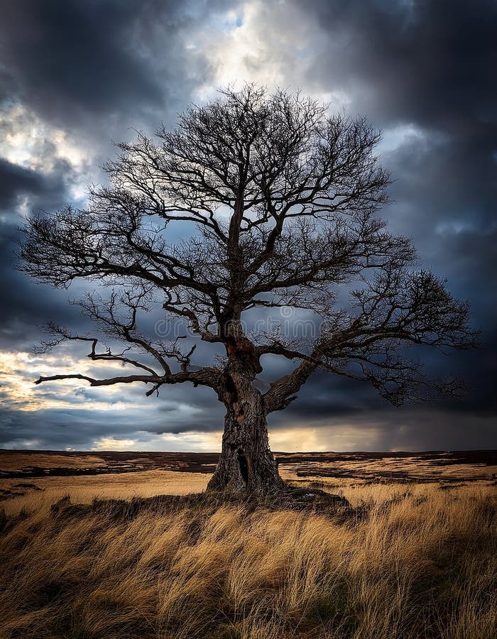 Silhouette of a Weathered Tree Against a Dramatic Stormy Sky Stock ...