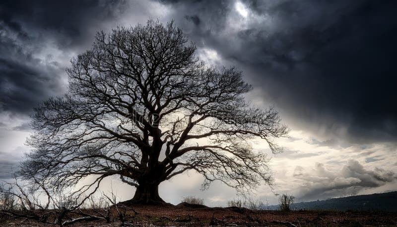 Silhouette of a Weathered Tree Against a Dramatic Stormy Sky Stock ...