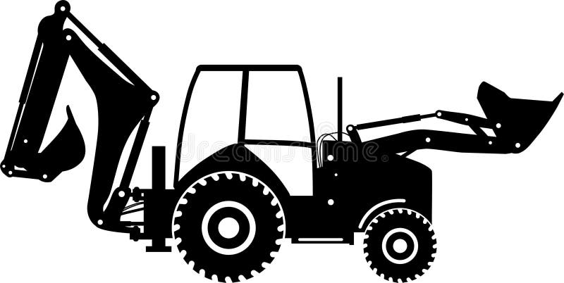 Silhouette of Wheel Backhoe Loader Icon in Flat Style. Vector ...