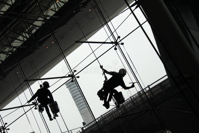 Silhouette of Window Cleaners Stock Image - Image of cleaning, outdoors ...