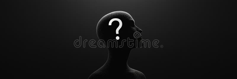 Silhouette of a Wireframe Head with a Question Mark on a Dark ... Silhouette of a Wireframe Head with a Question Mark on a Dark ...