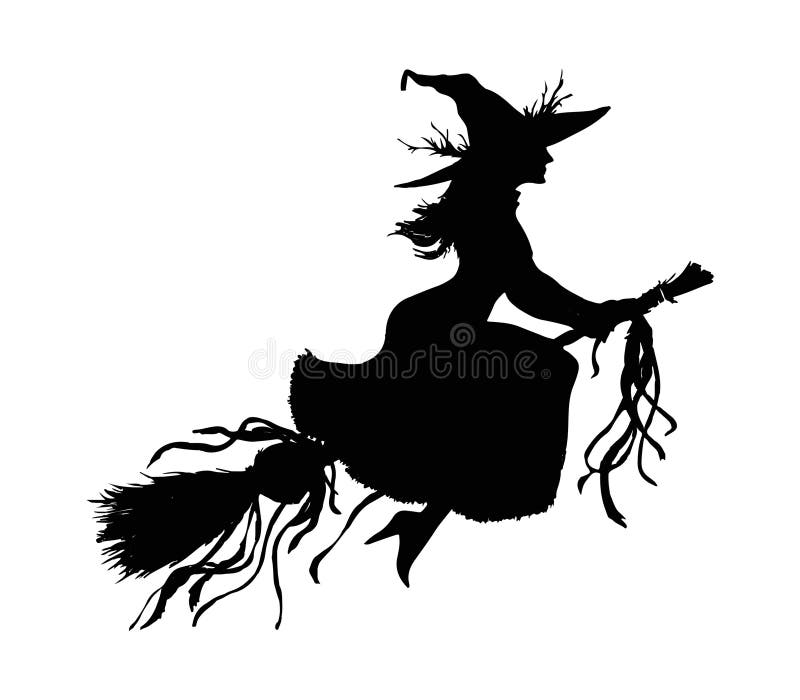 Silhouette of a Witch Flying on a Broomstick Stock Vector ...