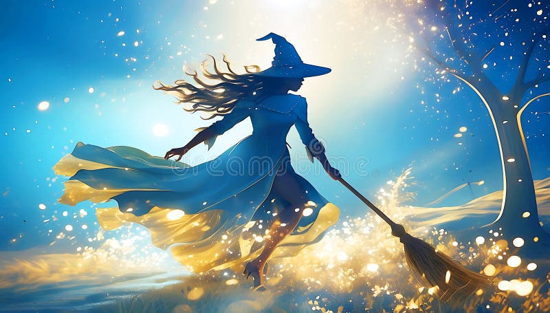 A Silhouette of a Witch Flying on a Broomstick, the Witch is Depicted ...