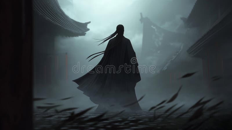 Silhouette of the Witch Walking in the Fog. Stock Illustration ...