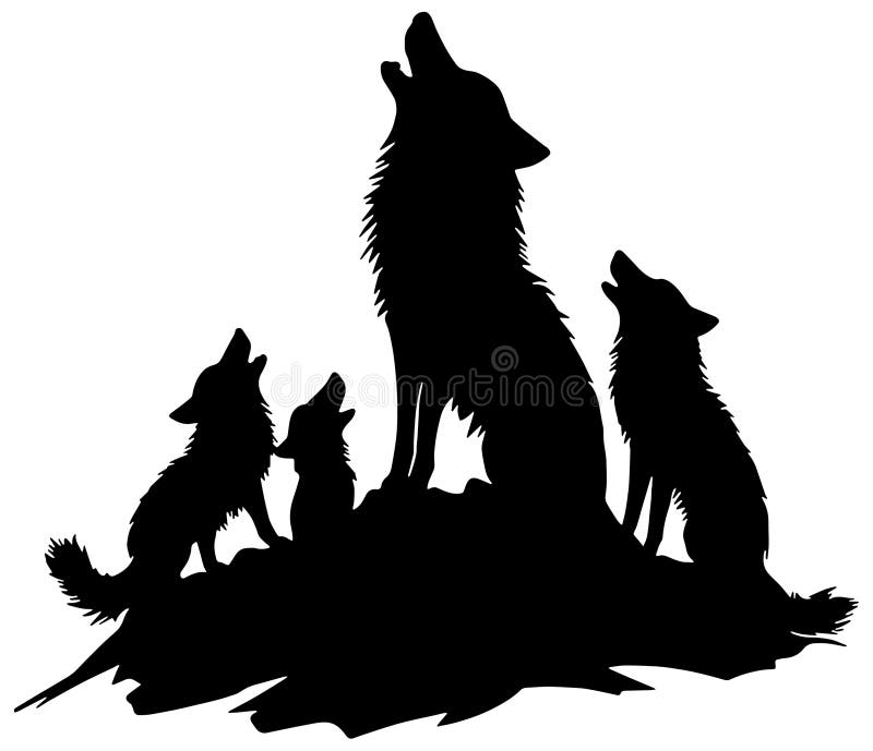 Silhouette of a Wolf or Coyote Pack Howling Stock Vector - Illustration ...