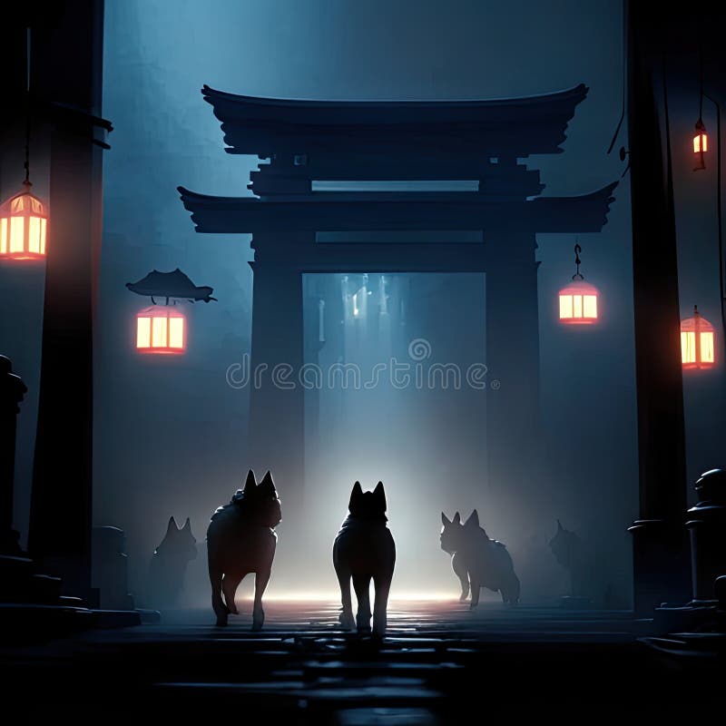 Silhouette of a Wolf in Front of a Gate in the Fog Generative AI Stock ...