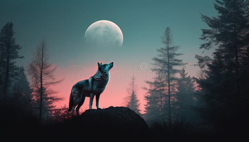 Silhouette of Wolf Howling at Midnight Moon Generated by AI Stock Photo ...