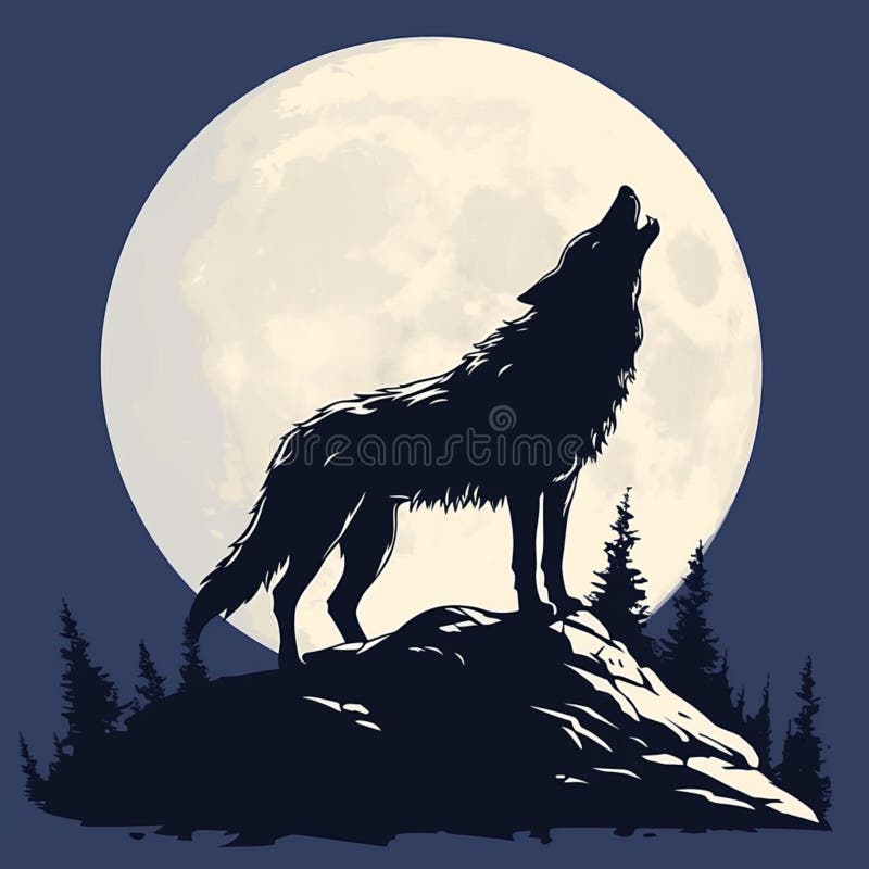 Silhouette Wolf Howling at the Moon in Forest Stock Illustration ...