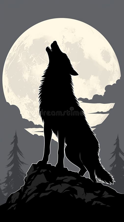 Silhouette Wolf Howling at the Moon in Forest Stock Illustration ...
