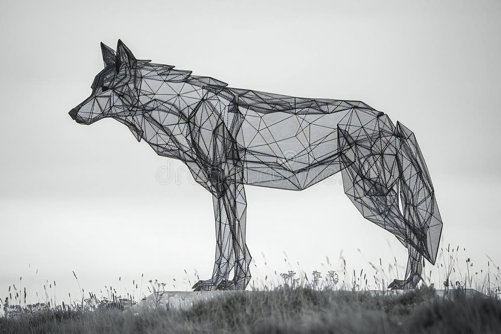 Silhouette of a Wolf Made of Polygonal Wireframe Stock Illustration ...
