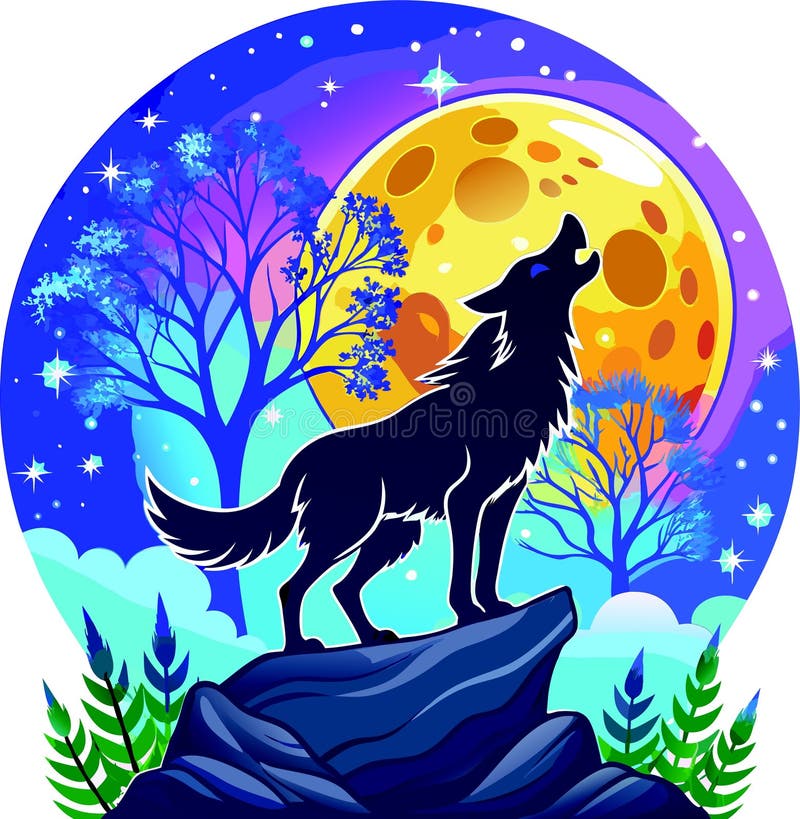 Silhouette of a Wolf Standing on a Rock Howling Stock Vector ...