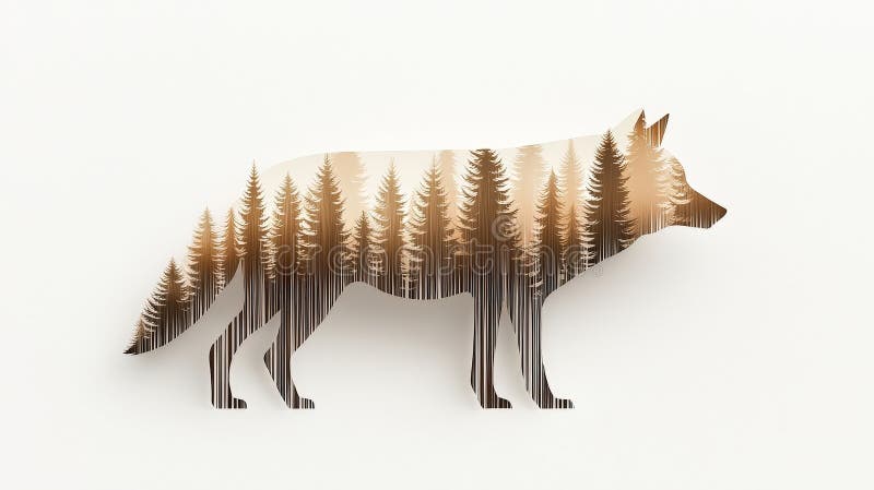 Silhouette of a Wolf Surrounded by Pine Trees in Artistic Layered ...