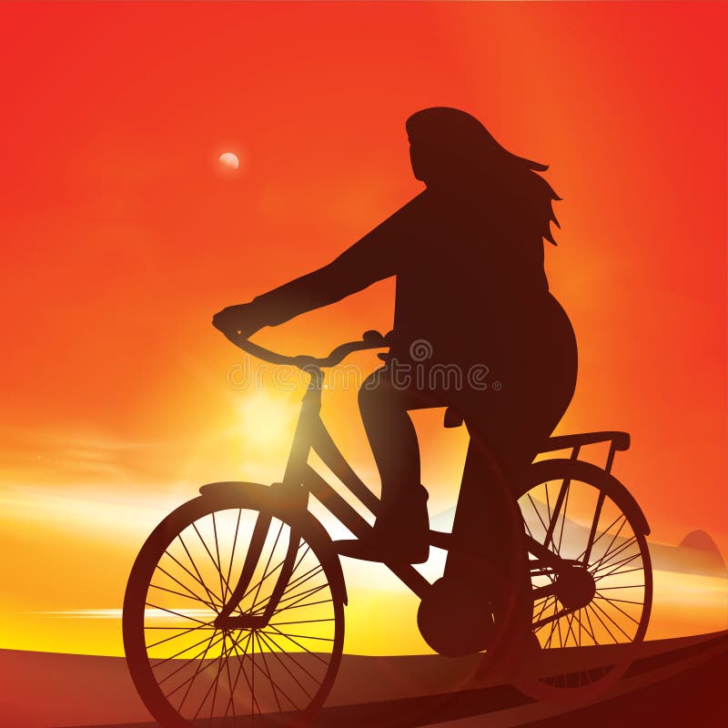 Silhouette of Woman Cycling. Vector Illustration Decorative Design ...