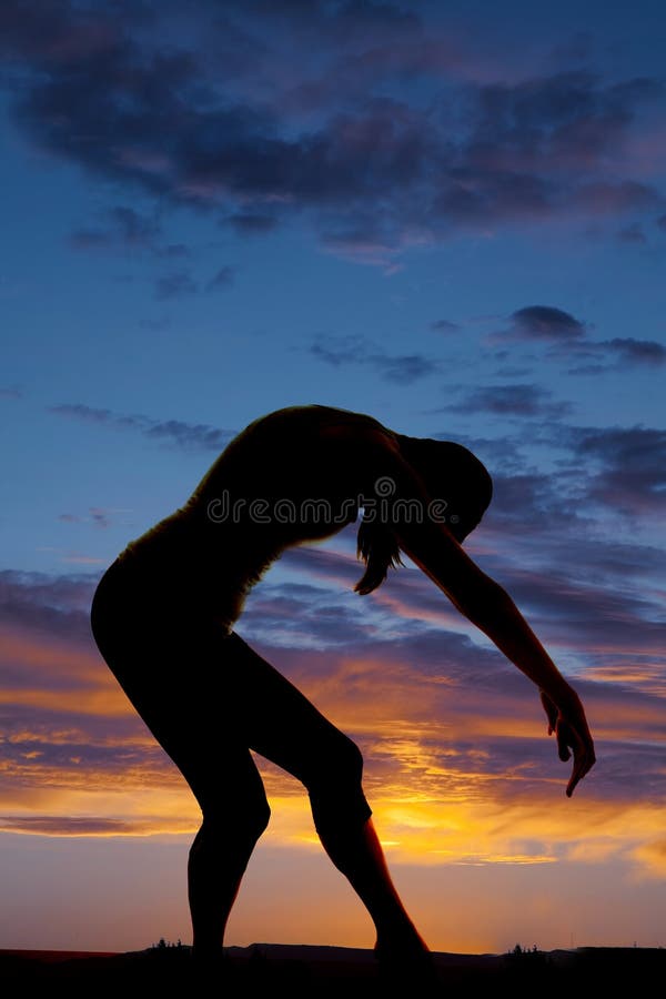 Silhouette Woman Dance Bend Forward Hands Down Stock Image - Image of ...