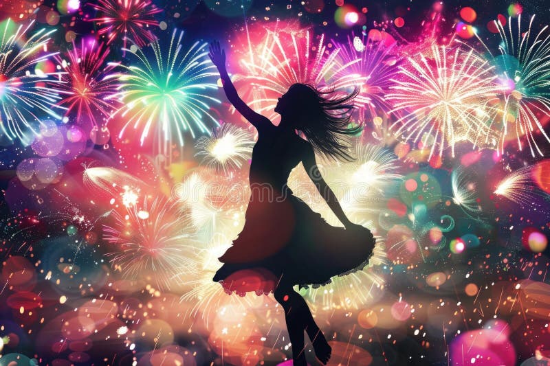 A Silhouette of a Woman Dancing Against a Backdrop of Colorful ...