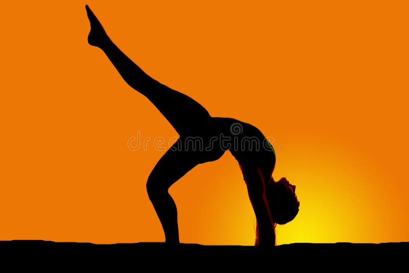 Silhouette of Woman Dancing Back Bend One Leg Up Stock Image - Image of ...