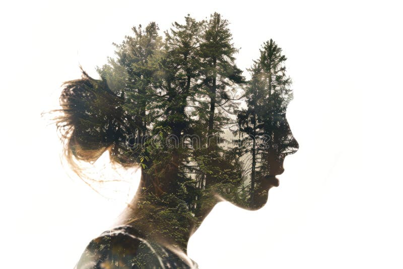 Silhouette of Woman with Double Exposure Forest Imagery Stock Photo ...