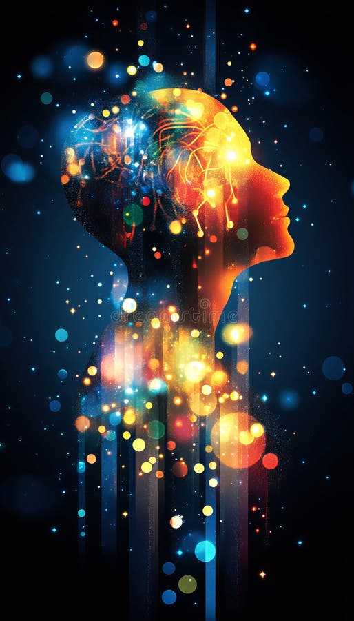 Silhouette of Woman Head, Enlightenment, Inspiration with Glowing ...