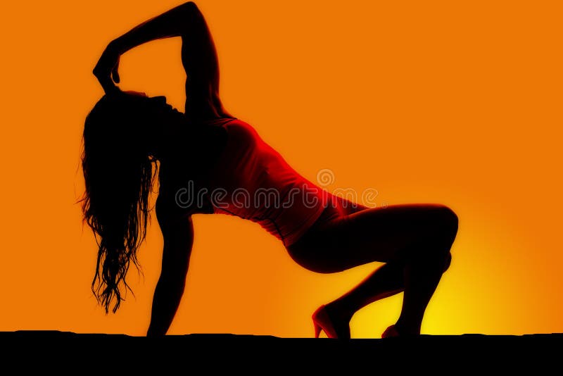 Silhouette of Woman in Heels Lean Back on One Hand Stock Image - Image ...