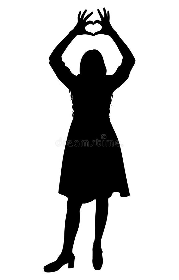 Silhouette of Woman Making Heart Shape with Hands. Vector Illustration ...