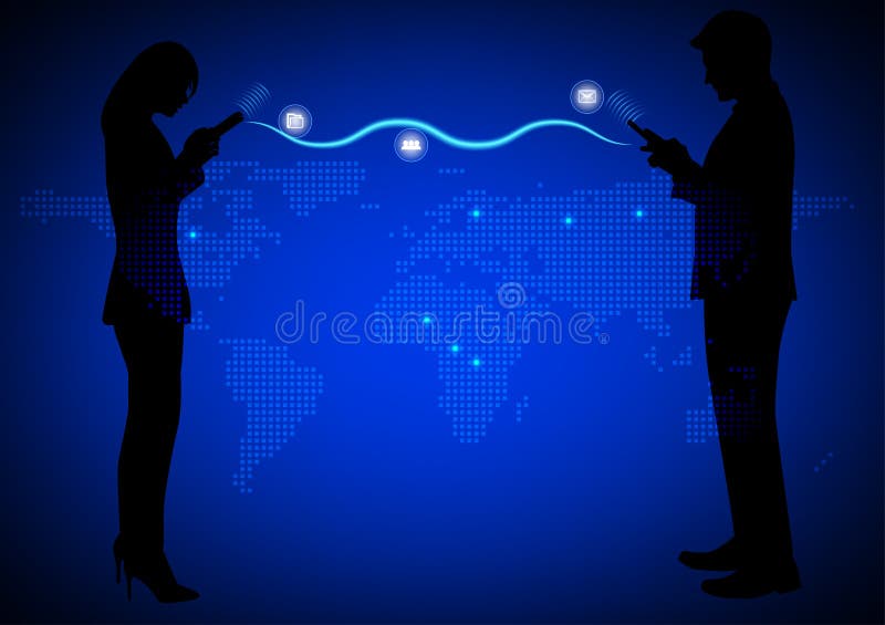 Silhouette Woman and Man Using Smartphone Connection Technology Concept ...