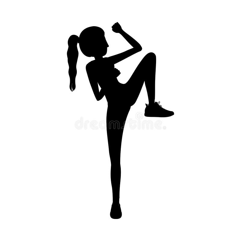 Silhouette Woman Martial Arts Low Kick Stock Vector - Illustration of ...