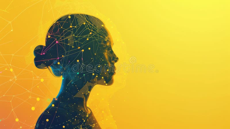 Silhouette of a Woman with Neural Network Overlay in Neon Stock ...